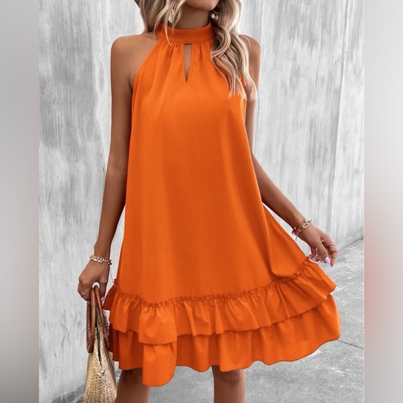 Dresses | Keyhole Neckline Ruffle Hem Halter Neck Dress | Poshmark